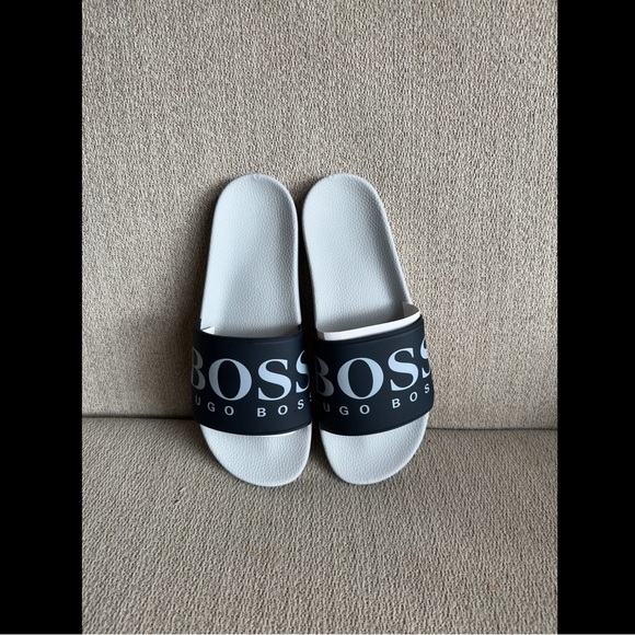 Hugo Boss | Shoes | Hugo Boss 45 Logo Print Rubber Slide Sandals ...